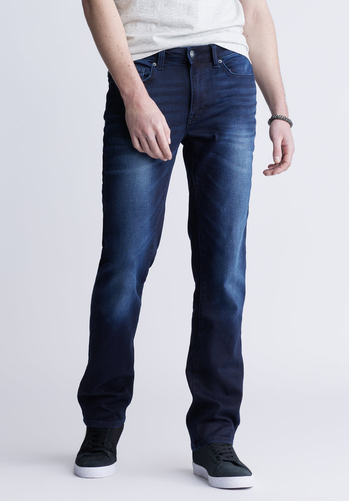 Buffalo David Bitton Men's Dark Blue Straight Six Dirty & Sanded Jeans ...